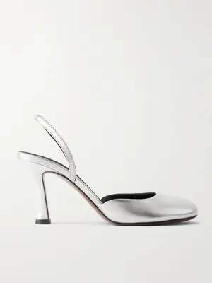 NEOUS Baten Metallic Leather Slingback Pumps - Silver