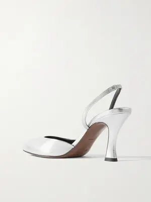 NEOUS Baten Metallic Leather Slingback Pumps - Silver