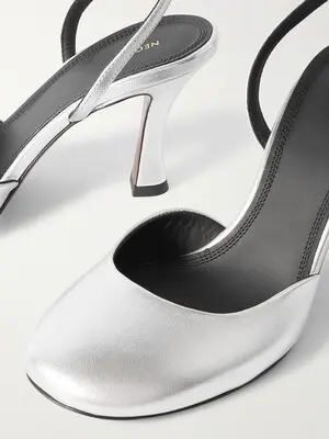 NEOUS Baten Metallic Leather Slingback Pumps - Silver
