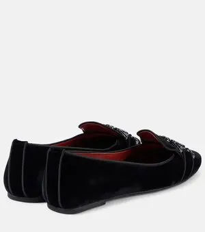 TOD'S Velvet Ballet Flats With Crystal Embellishment - Black