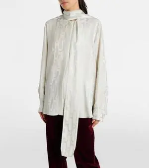 TOD'S Satin Jacquard Blouse With Scarf Detail