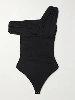 AGOLDE Etienne Off-the-shoulder Ruched Thong Bodysuit - Black
