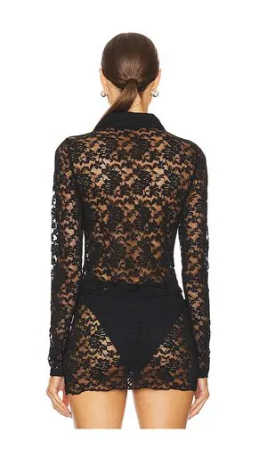 Lioness Swan Lace Polo Top - Black