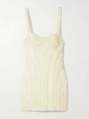 Retrofete Elaina Faux Pearl-embellished Crepe Mini Dress - Neutrals