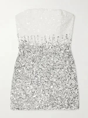 Retrofete Katalina Strapless Sequined Tulle Mini Dress - Silver
