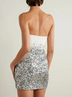 Retrofete Katalina Strapless Sequined Tulle Mini Dress - Silver