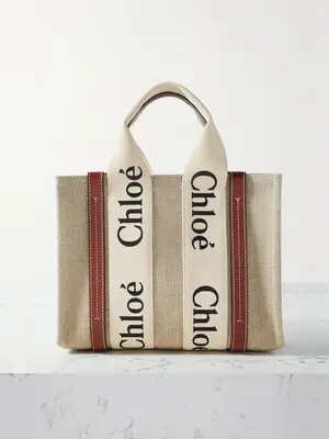 Chloé Woody Small Linen Tote - Brown