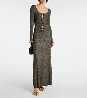 GANNI Ribbed Metallic Logo Top - Multicoloured