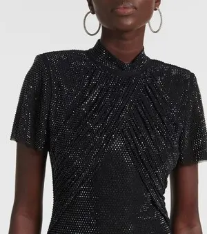 SELF-PORTRAIT Rhinestone-embellished Midi Dress - Black