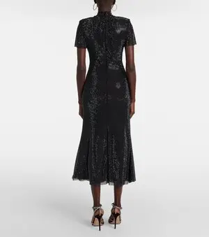 SELF-PORTRAIT Rhinestone-embellished Midi Dress - Black