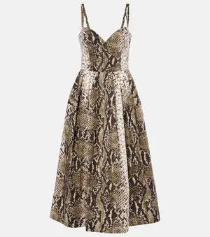 Oscar De La Renta Snake-effect Cotton-blend Poplin Gown - Grey