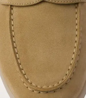 Prada Suede-shearling Triangle Loafers - Neutral