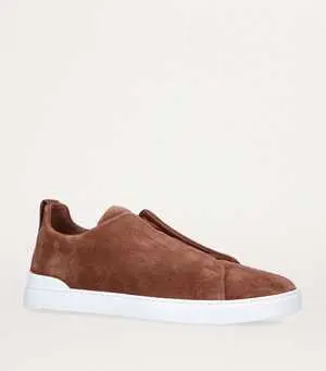 Zegna Triple Stitch Suede Sneakers - Beige