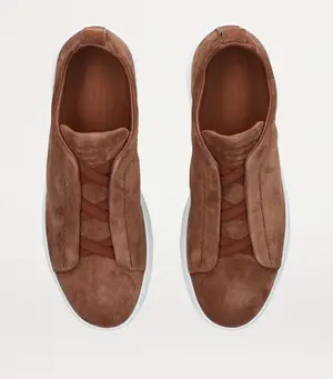 Zegna Triple Stitch Suede Sneakers - Beige