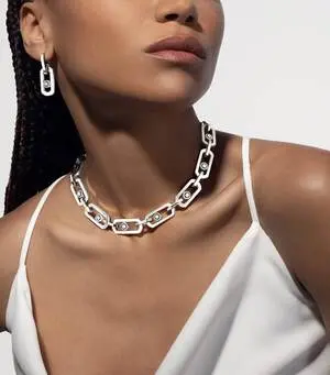 Messika So Move Xl Drop Earrings In White Gold And Diamonds - Silver