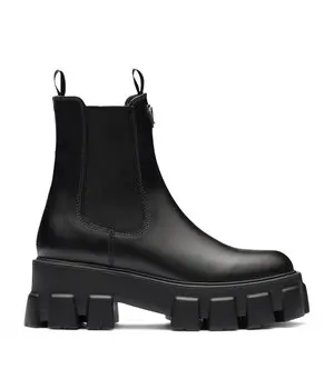 Prada Leather Monolith Ankle Boots - Black