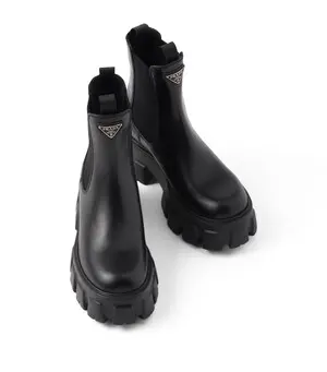 Prada Leather Monolith Ankle Boots