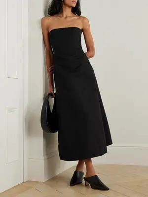 Staud Kennedy Strapless Cotton-blend Grosgrain Midi Dress
