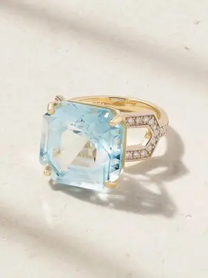 Mateo 14 Karat Gold, Topaz And Diamond Ring - Blue