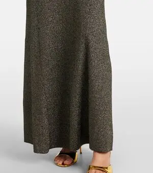 GANNI Ribbed-knit Lame Maxi Skirt
