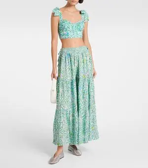 Poupette St Barth Carla Printed Pleated Crop Top