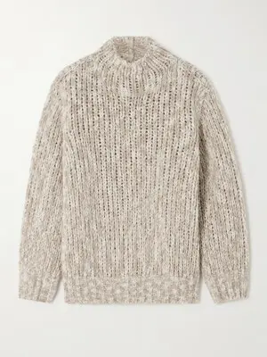 Loro Piana High Neck Ribbed Knit Sweater - Neutrals