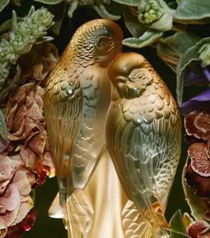 Lalique Crystal Two Parakeets Sculpture
