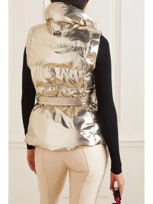 JETSET Gardena Belted Quilted Padded Metallic Ski Vest - Gold