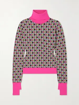 JETSET Jacquard-knit Geometric Turtleneck Sweater