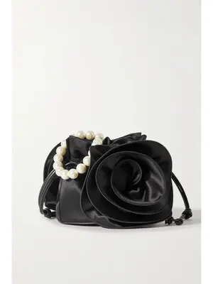 Magda Butrym Faux Pearl-embellished Appliquéd Ruched Shoulder Bag - Black