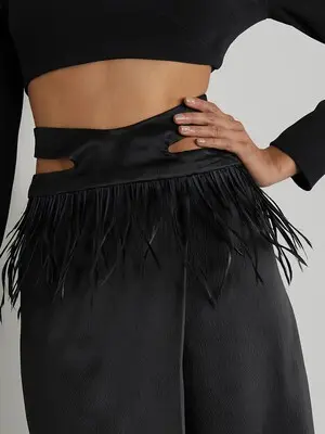 MAXIMILIAN Tasseled Cutout Hammered Silk-satin Midi Skirt