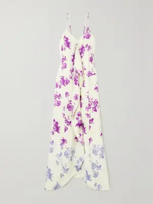 JIL SANDER Draped Floral-print Twill Maxi Dress - Multi