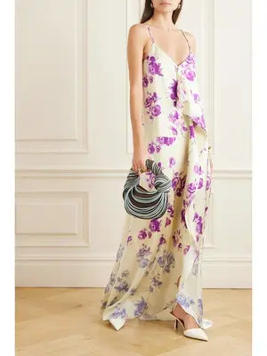 JIL SANDER Draped Floral-print Twill Maxi Dress