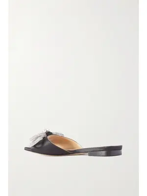 Mach & Mach Double Bow Crystal-embellished Satin Slides