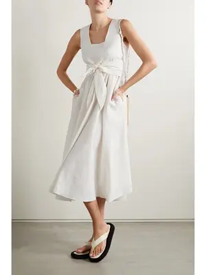 Partow Carina Belted Crinkled-crepe Midi Dress