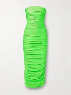 SERGIO HUDSON Strapless Ruched Coated Midi Dress - Green