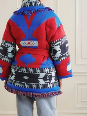 Alanui Icon Belted Fringed Quilted Wool-jacquard Down Jacket