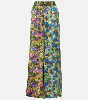 ALEMAIS Printed Silk Satin Wide-leg Trousers - Multicoloured