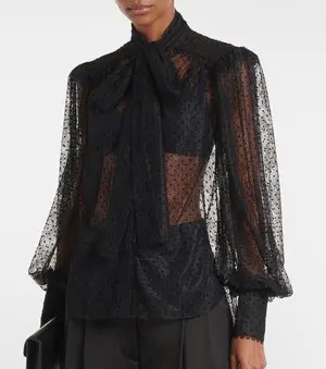 Rebecca Vallance Ethel Tie-neck Lace Blouse In Ivory Glow