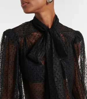 Rebecca Vallance Ethel Tie-neck Lace Blouse In Ivory Glow
