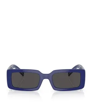 Dolce & Gabbana Rectangular Full Rim Sunglasses With Logo Detail - Blue