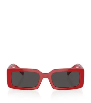 Dolce & Gabbana Rectangular Full Rim Sunglasses With Logo Detail - Red