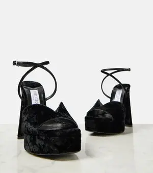 JIMMY CHOO Karli 125 Velvet Platform Sandals - Black