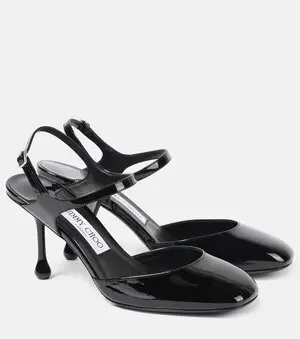 JIMMY CHOO Pixie 80 Patent Leather Slingback Pumps - Black