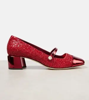JIMMY CHOO Elisa 45 Glitter Leather Mary Jane Pumps