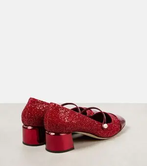 JIMMY CHOO Elisa 45 Glitter Leather Mary Jane Pumps