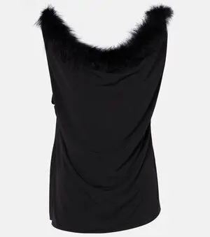 Coperni Boa Feather-trimmed Jersey Top - Black