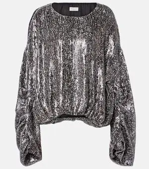 Dries Van Noten Sequined Gathered Blouse