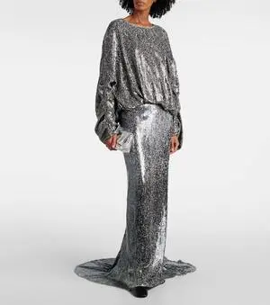 Dries Van Noten Sequined Gathered Blouse