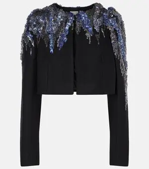 Dries Van Noten Sequined Cropped Wool-blend Jacket - Black